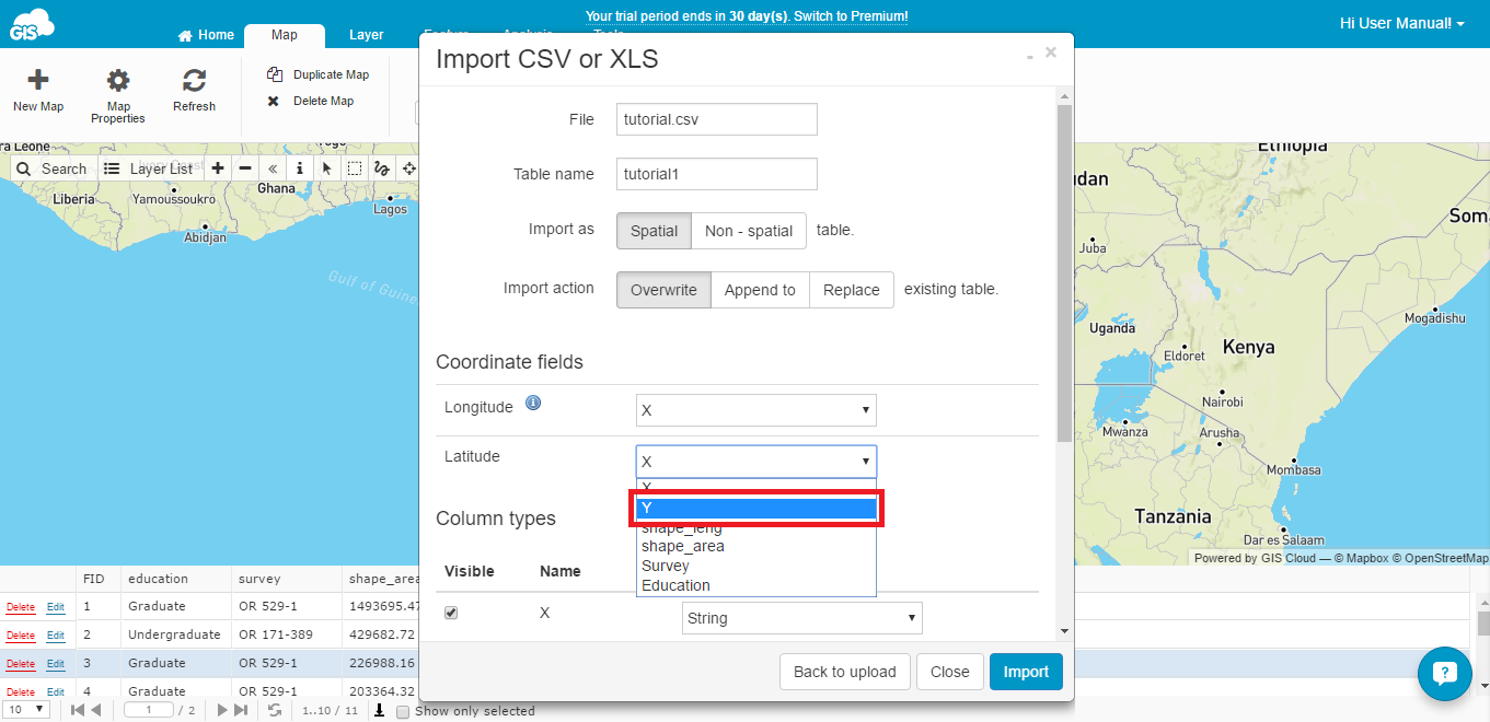 Import CSV/XLS – GIS Cloud Learning Center