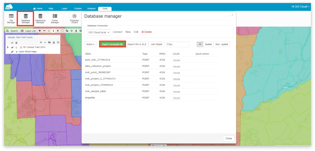 How To Import A Layer Into Database Gis Cloud Learning Center