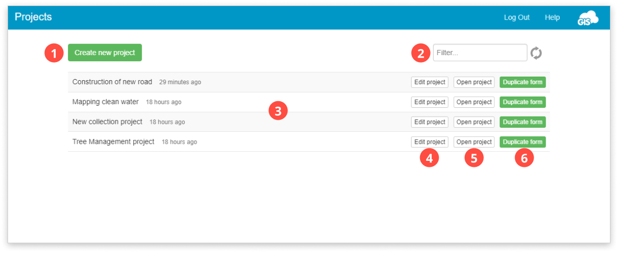 List of projects page – GIS Cloud Learning Center