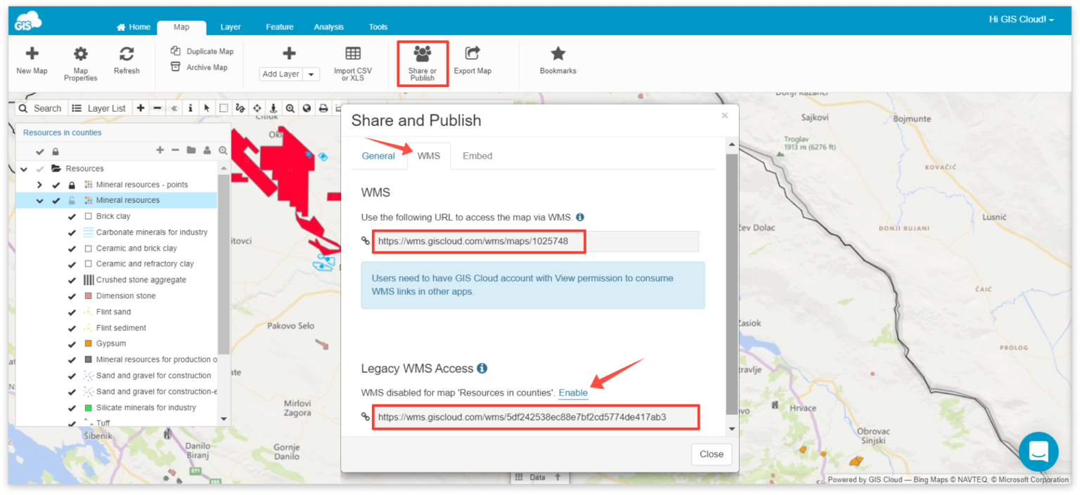 Share your map as WMS – GIS Cloud Learning Center