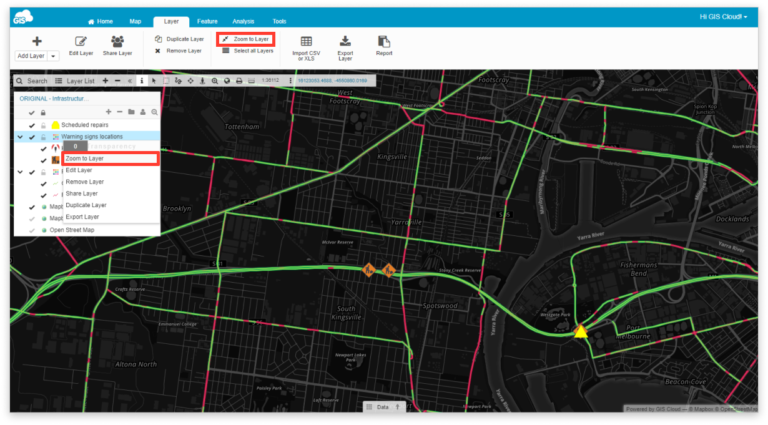 Zoom to Layer in Map Editor – GIS Cloud Learning Center