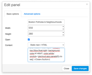 How to add a ‘Close’ button to your panels – GIS Cloud Learning Center