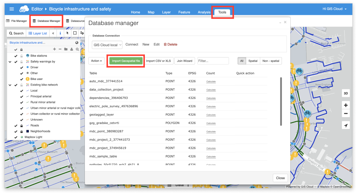 How to import a layer into Database? – GIS Cloud Learning Center