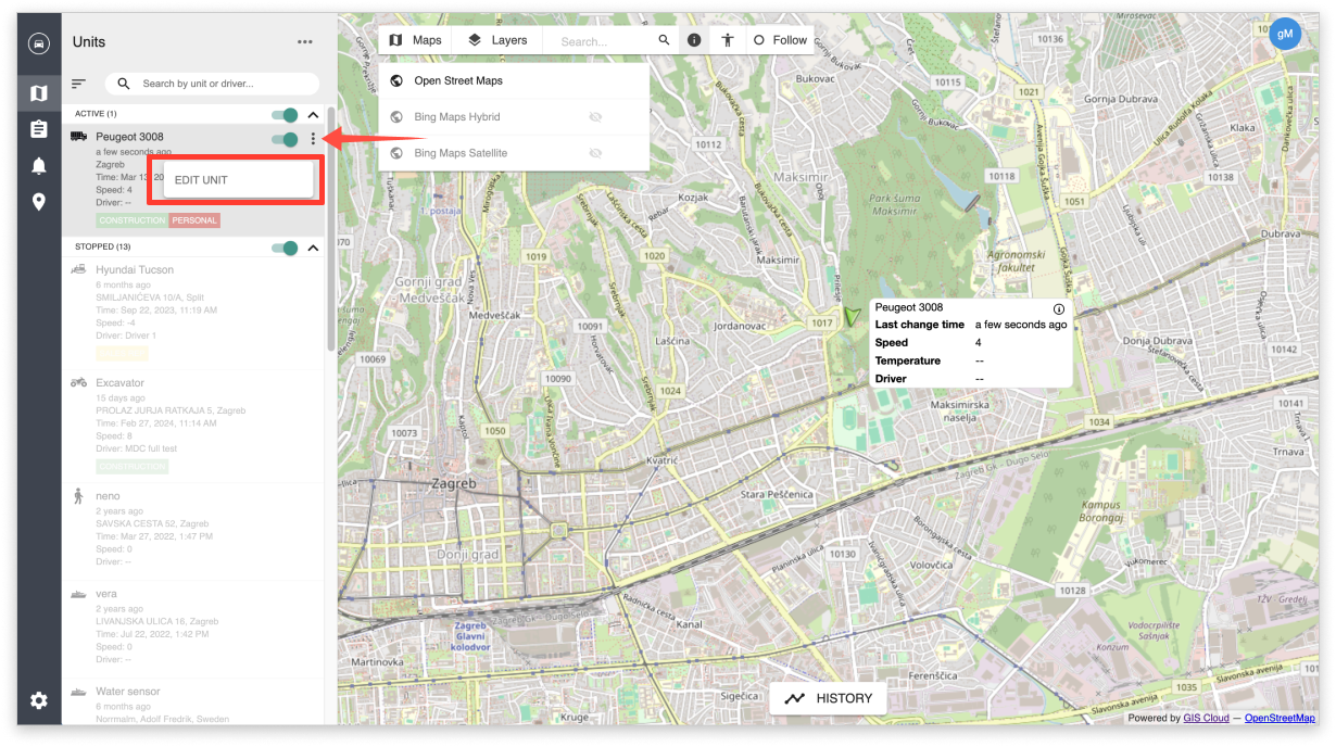 How to edit a tracked Unit? – GIS Cloud Learning Center