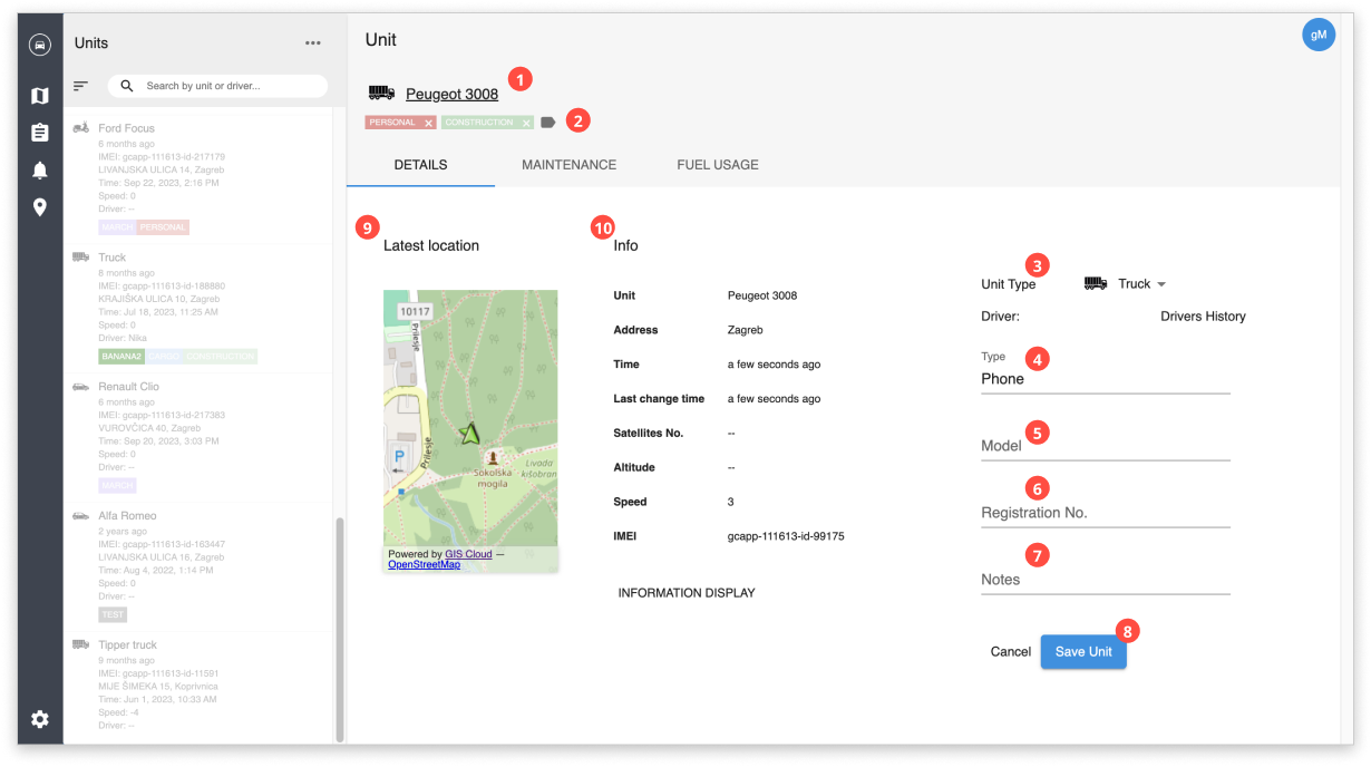 How to edit a tracked Unit? – GIS Cloud Learning Center