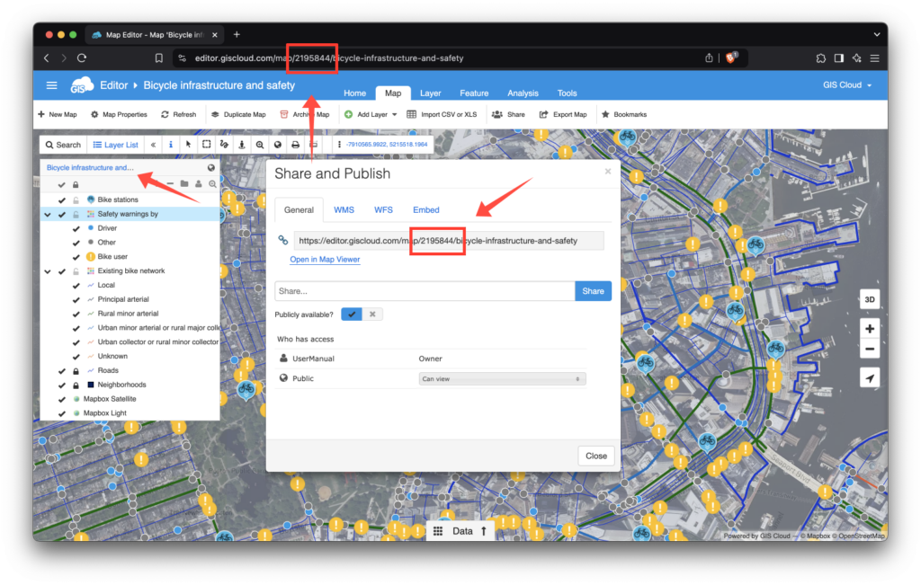 How to find the map and layer IDs – GIS Cloud Learning Center